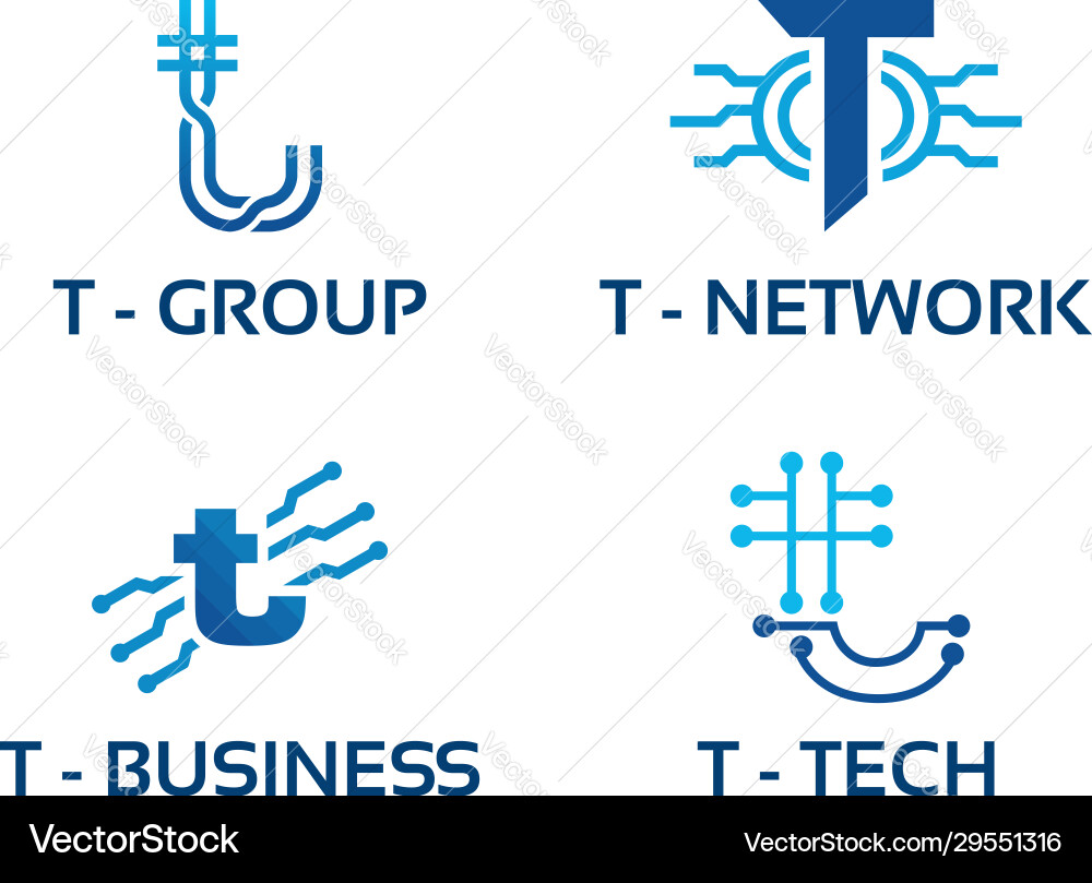 T initial tech logo set cool wire Royalty Free Vector Image