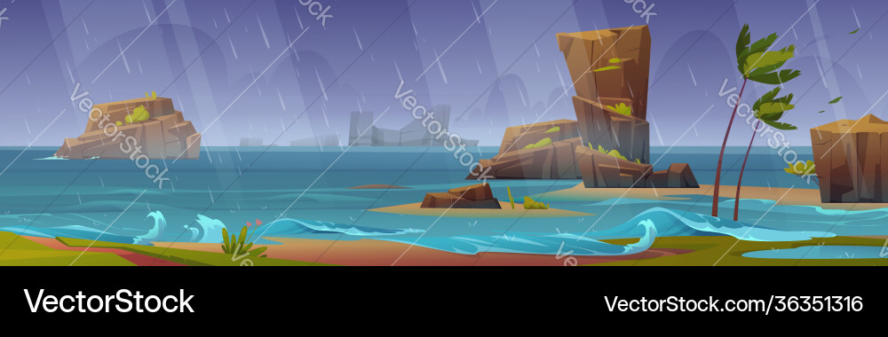 Tropical storm on ocean beach with palm trees Vector Image
