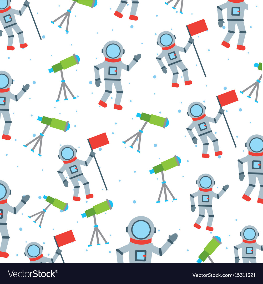 Astronaut with telescope comic character pattern Vector Image
