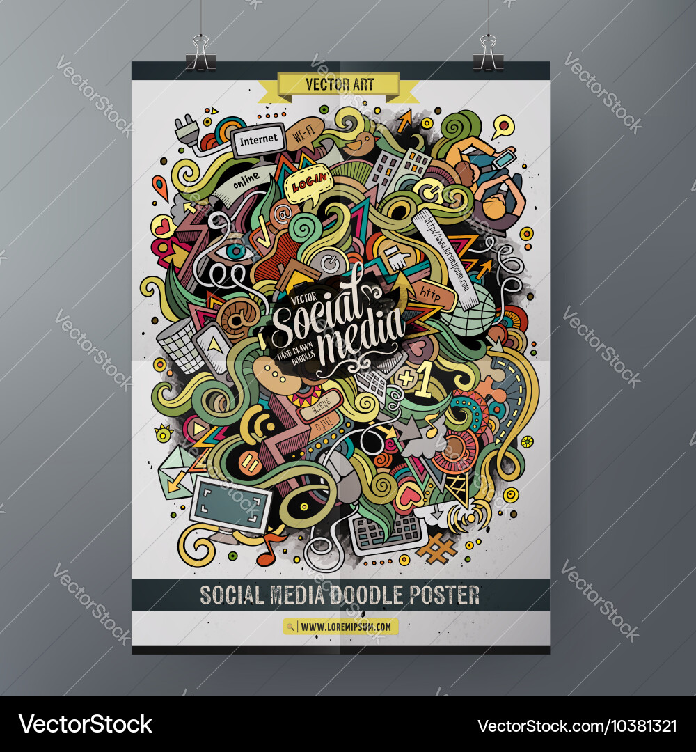 Cartoon hand drawn doodles social poster template Vector Image