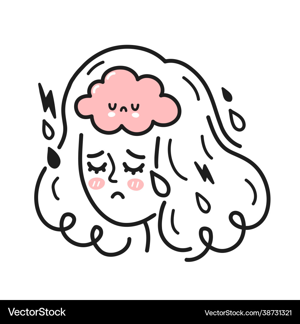 Cute woman head with sad brain inside bad mood Vector Image