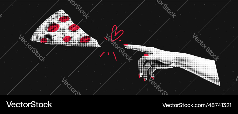 Hand reaches for the pizza a modern trendy Vector Image