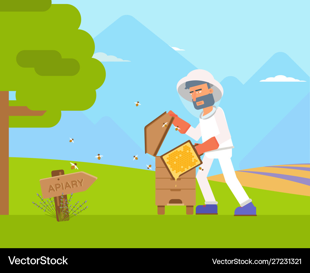 Honey extracting process flat Royalty Free Vector Image