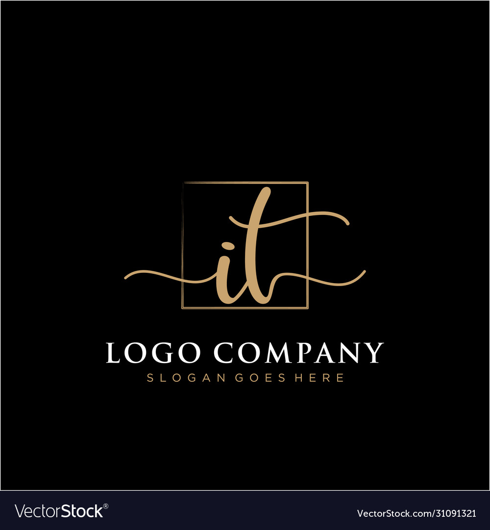 It initial handwriting logo with rectangle Vector Image