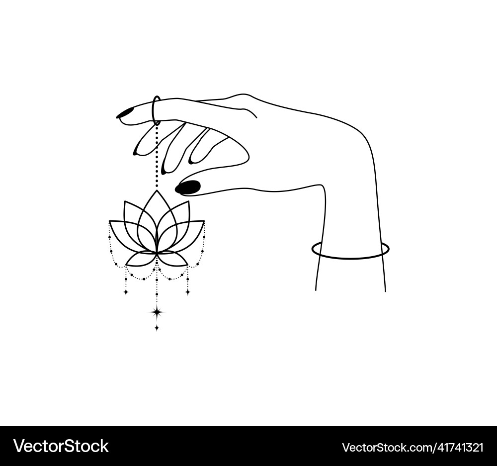 Magic hand with sacred lotus flower line art Vector Image