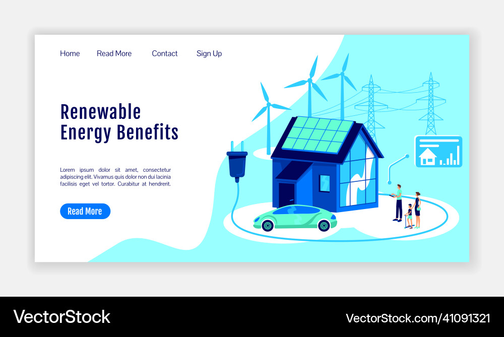 Renewable energy benefits landing page flat color Vector Image