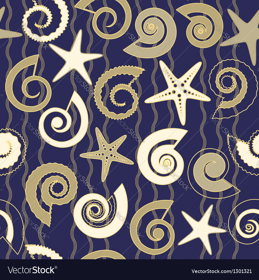 Seamless pattern with shells and stars Royalty Free Vector