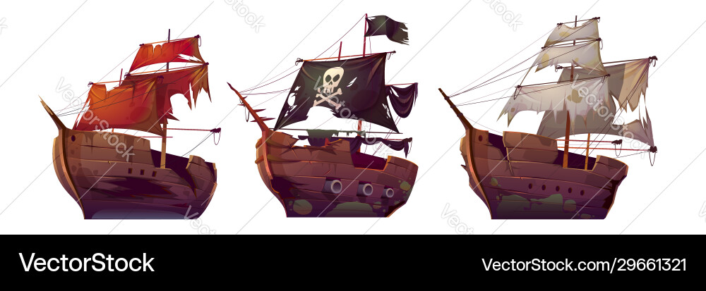 Ships after shipwreck old broken sail boats Vector Image