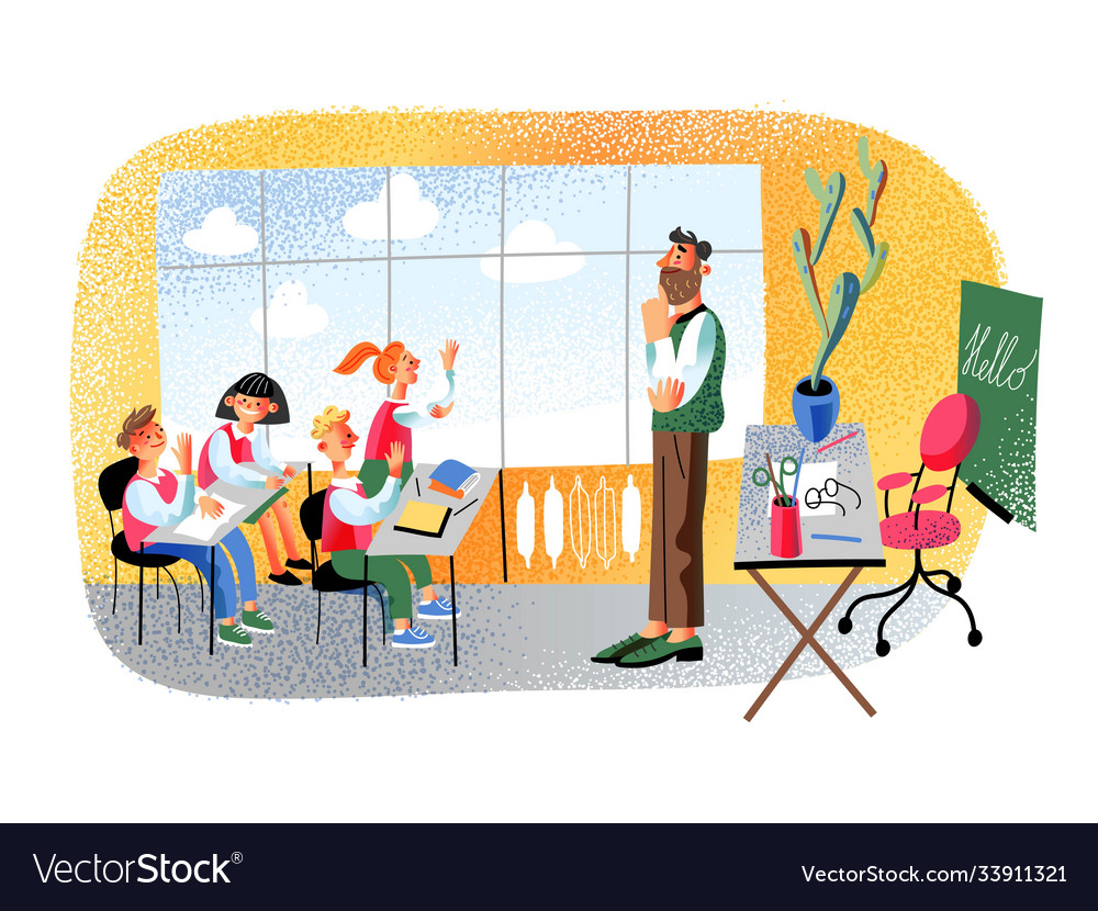 Teacher and pupils in classroom at lesson Vector Image
