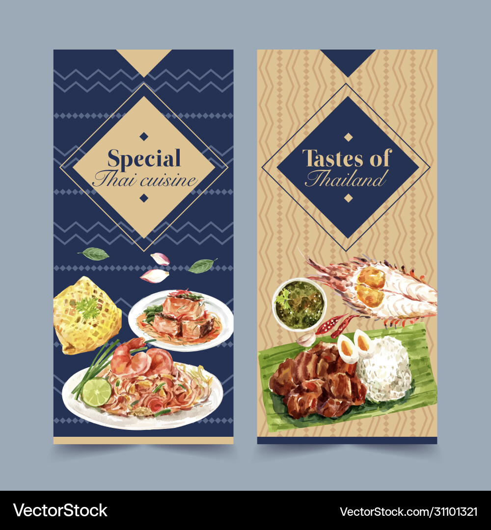 Thai food flyer design with pad fried pork Vector Image