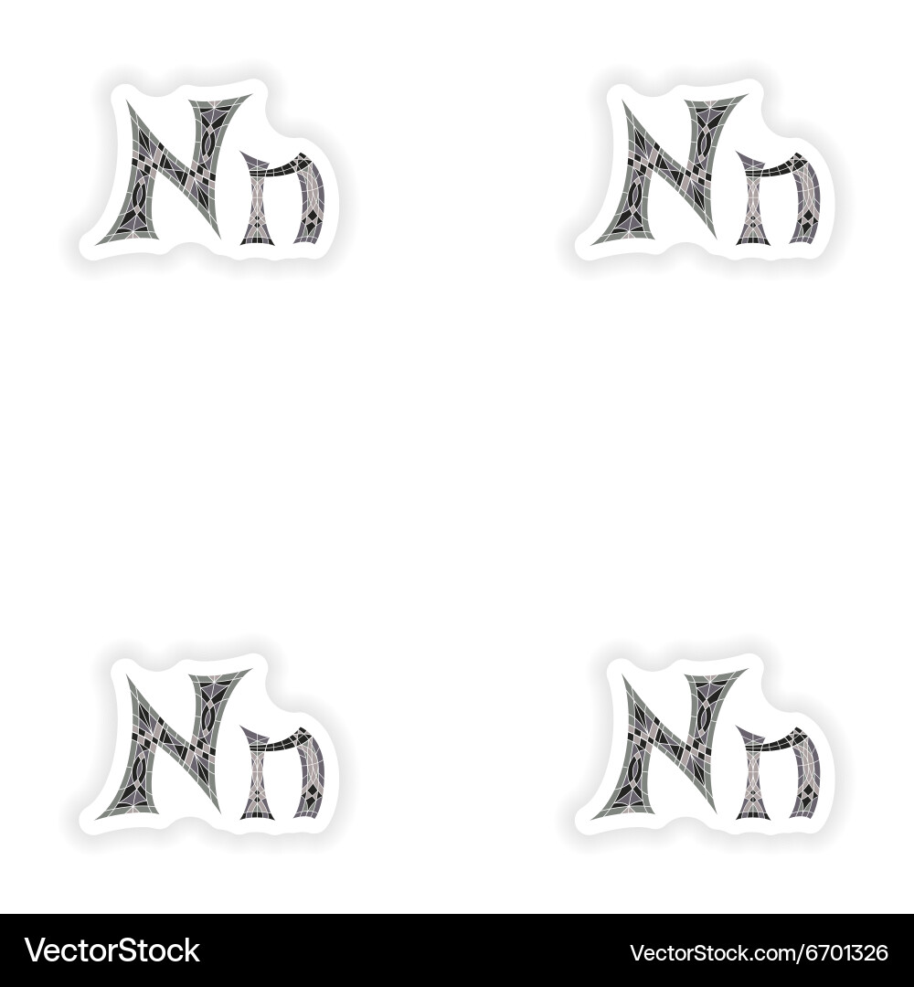 Assembly stickers Low poly letter N in gray mosaic