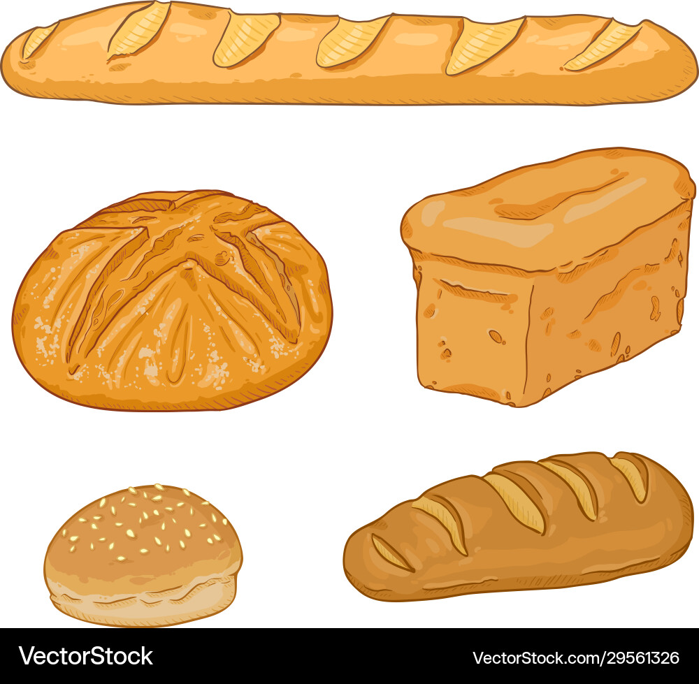Cartoon set fresh baked bread loaves Royalty Free Vector