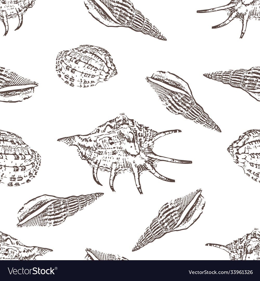 Doodle shellfish seamless pattern isolated Vector Image