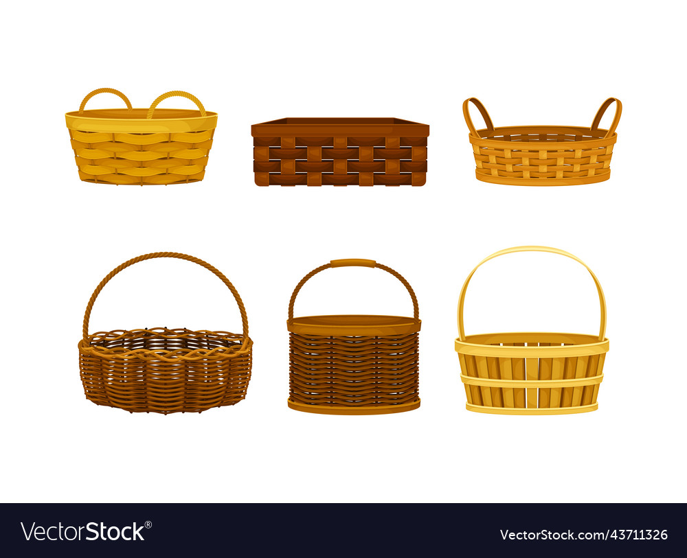 Empty wicker baskets set handcraft containers Vector Image