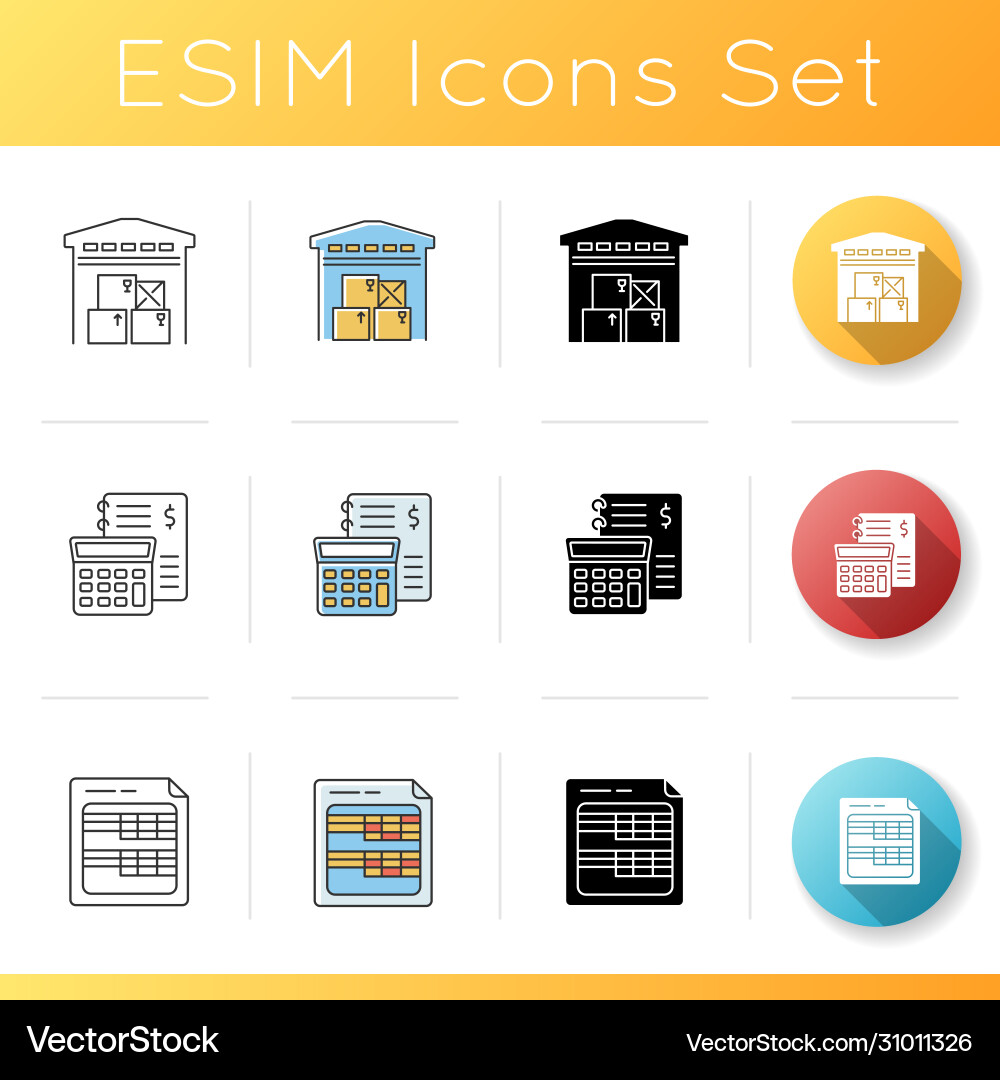 Inventory control and financial accounting icons Vector Image