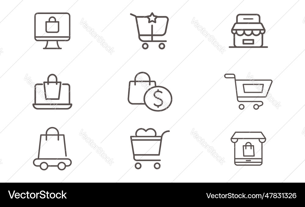Online shopping line icon set e-commerce icons Vector Image