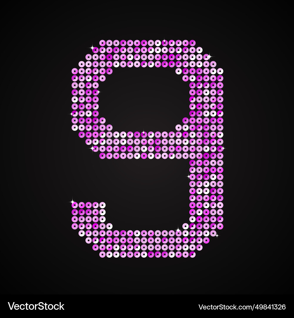 Purple pink glitter sequins dots number - 9 Vector Image