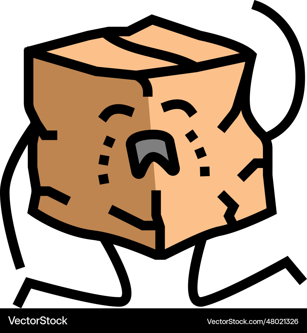 Sad torn cardboard box character color icon Vector Image