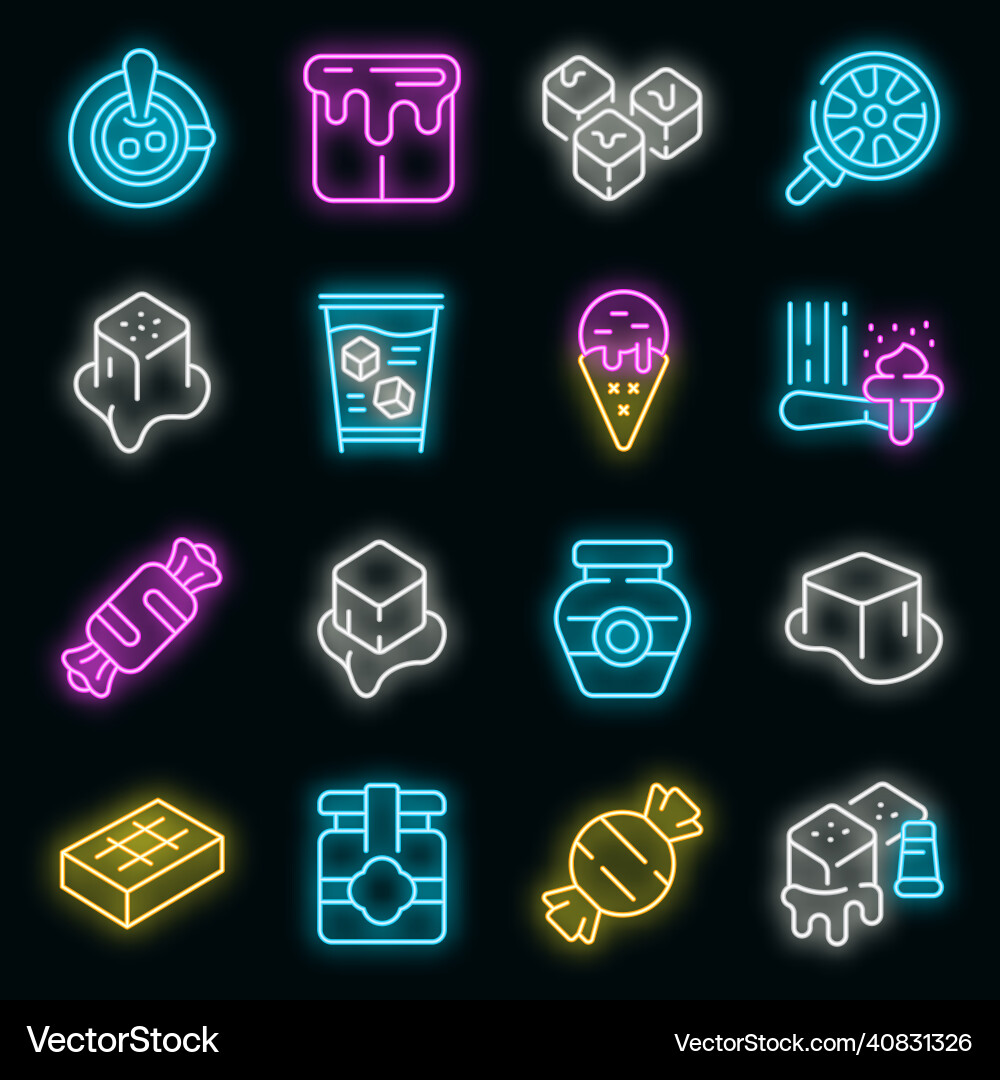 Salted caramel icons set neon Royalty Free Vector Image