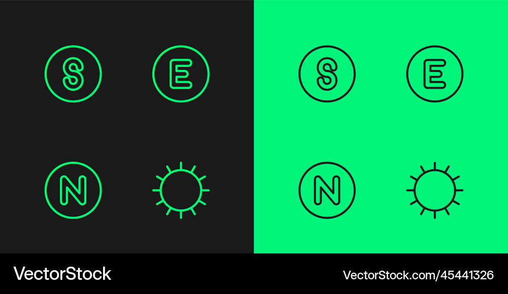 Set line sun compass north south and west icon Vector Image