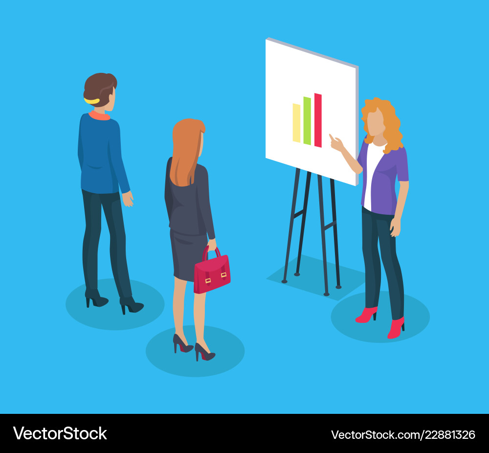Woman presenter and listeners Royalty Free Vector Image