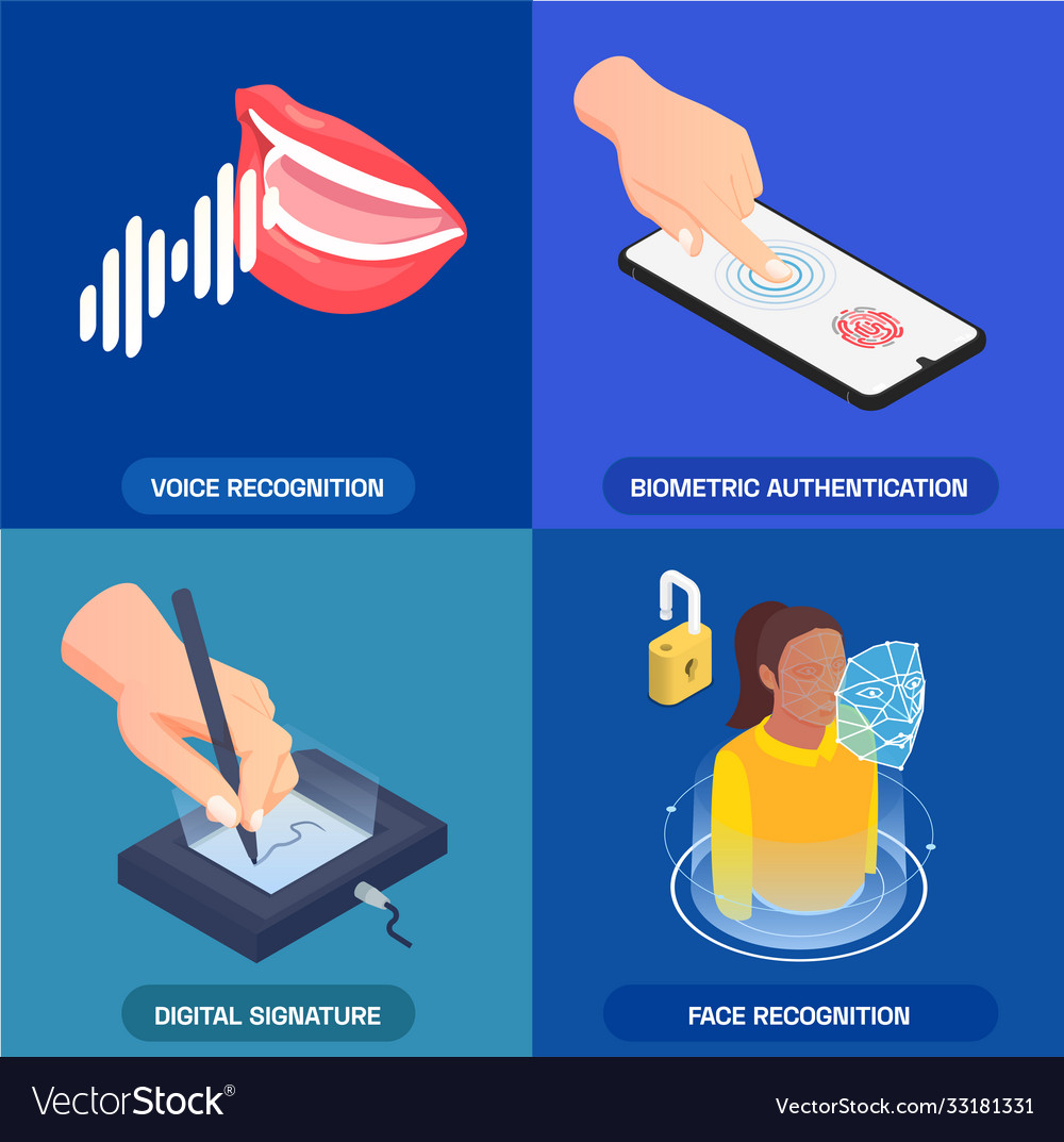 Biometric authentication isometric set Royalty Free Vector