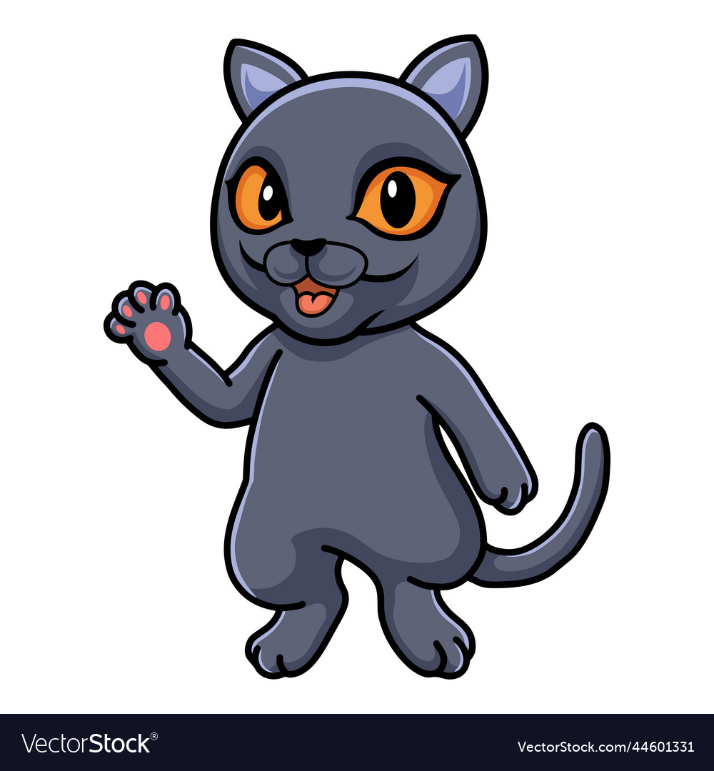 Cute british shorthair cat cartoon waving hand Vector Image