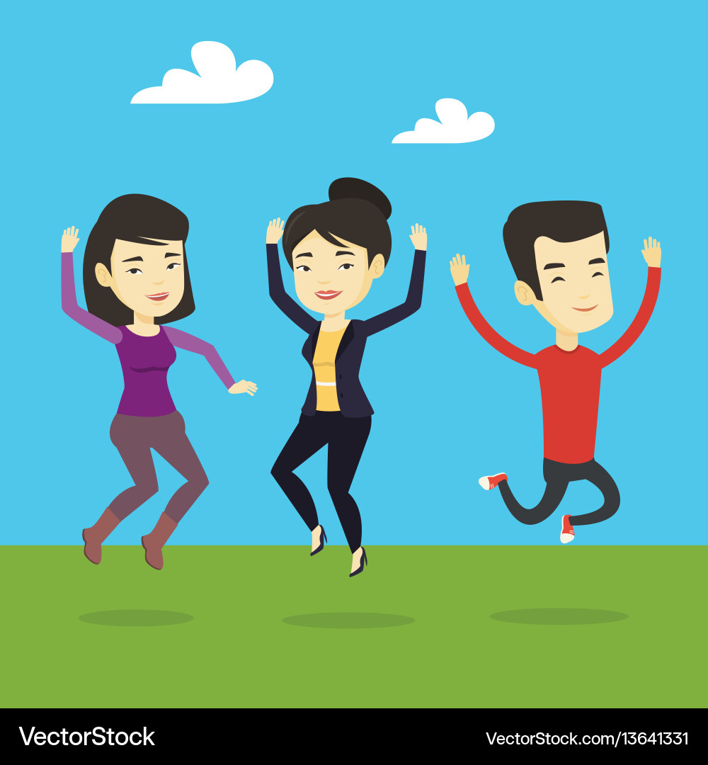 Group of joyful young people jumping Royalty Free Vector