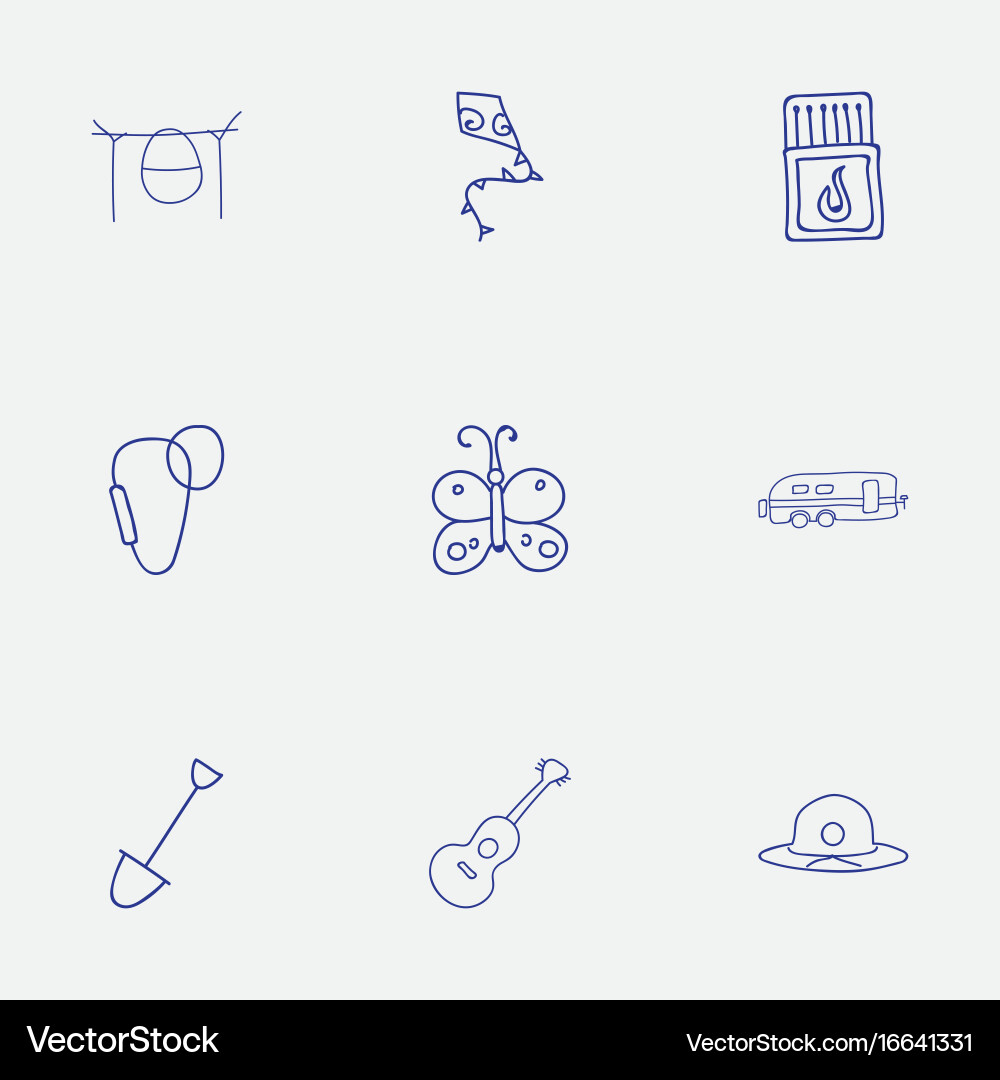 Set of 9 editable trip doodles includes symbols Vector Image