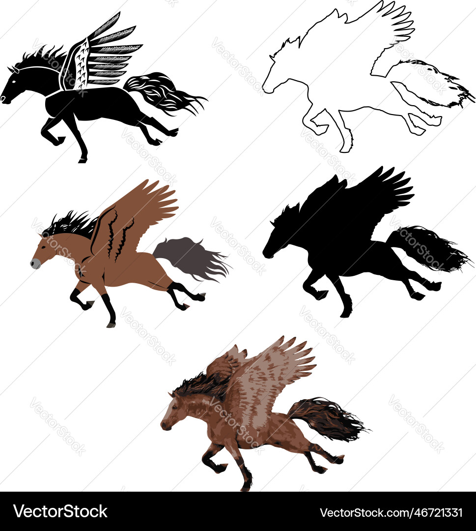 Set of five pegasus icons Royalty Free Vector Image