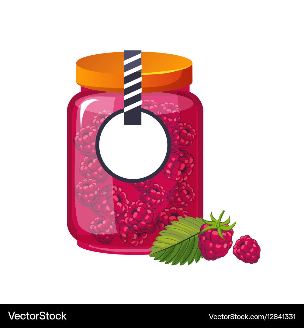 Sweet raspberry pink jam glass jar filled Vector Image