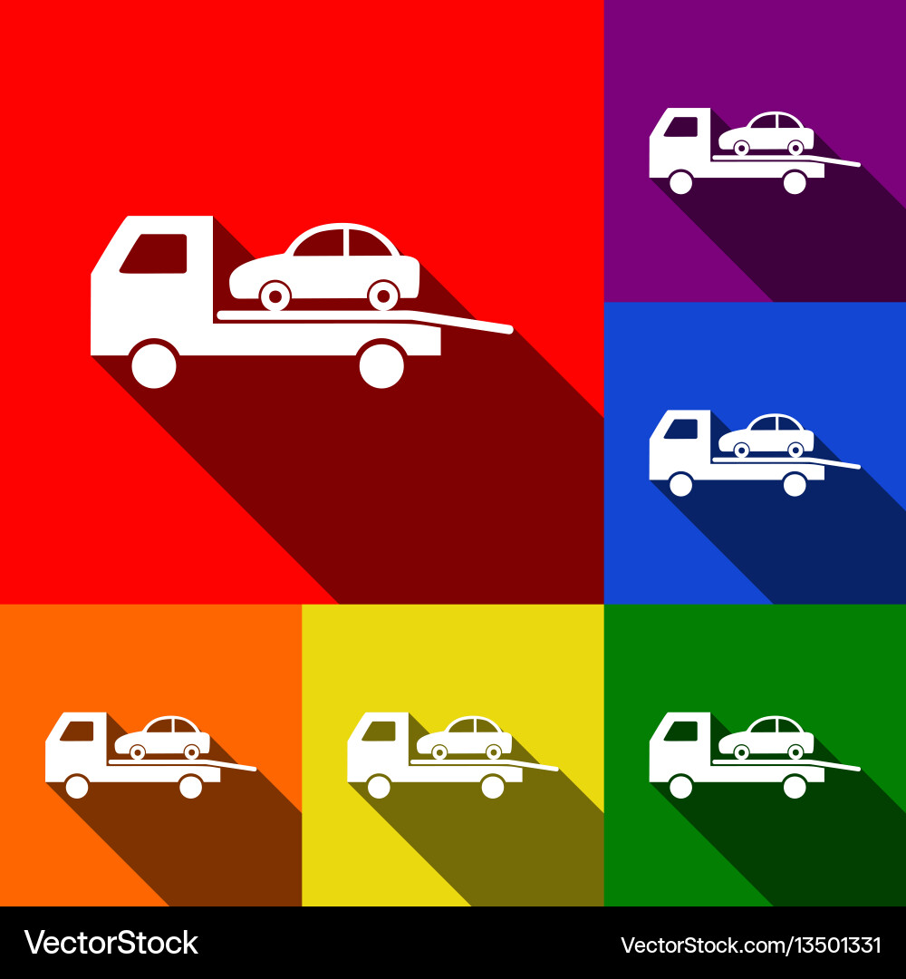 Tow car evacuation sign set icons Royalty Free Vector Image