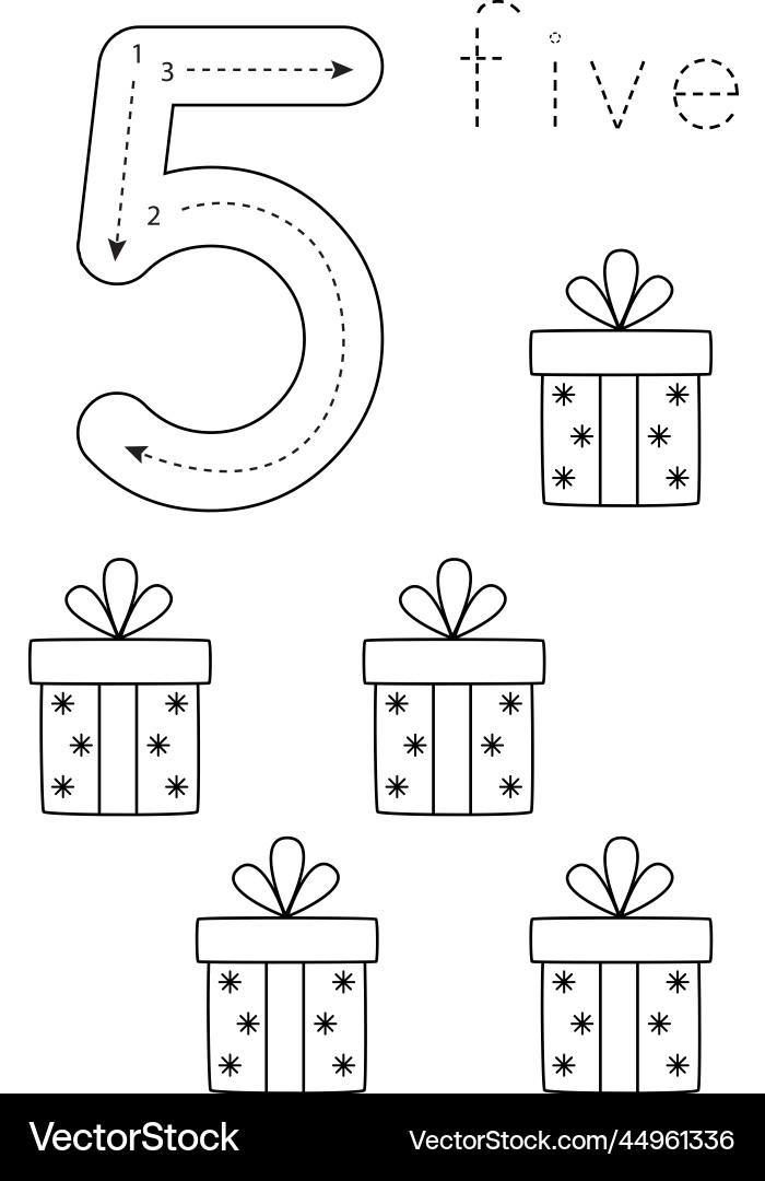 Black and white flashcard with number five Vector Image