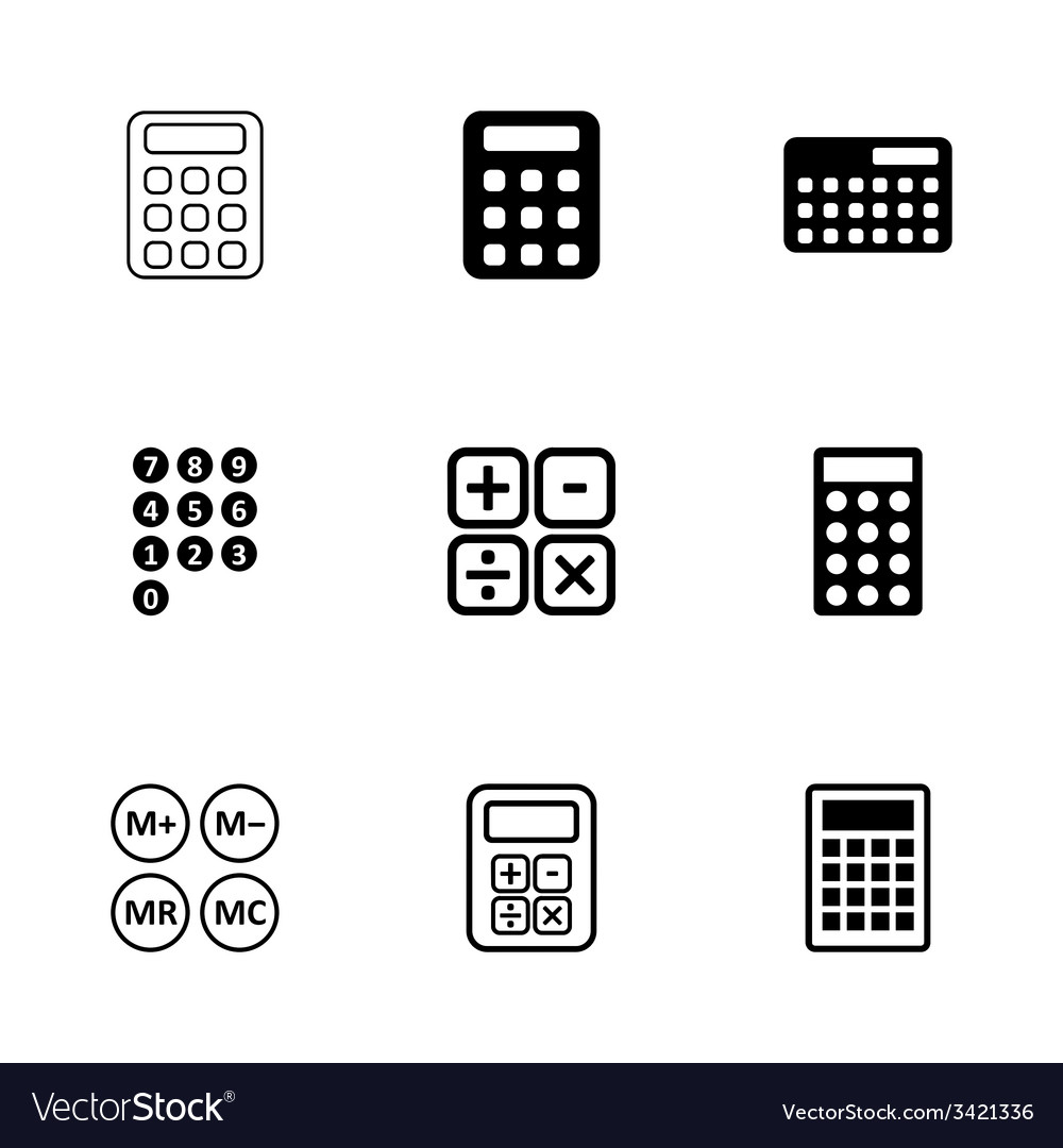 Black calculator icon set Royalty Free Vector Image