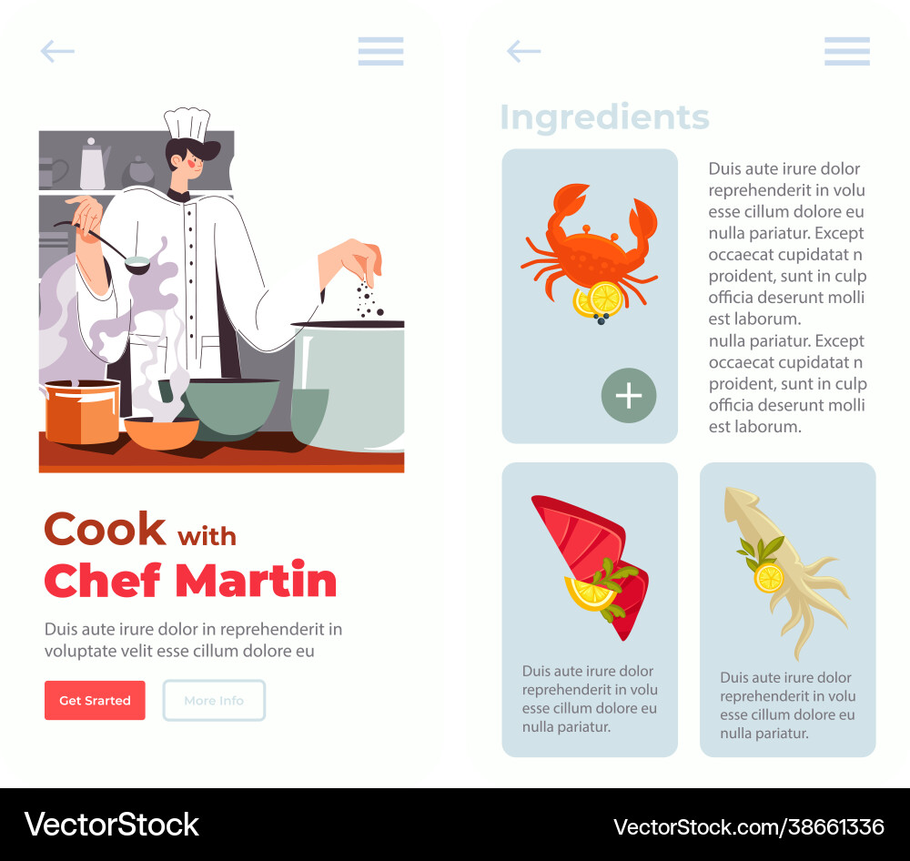 Cook with chef martin website with dishes order Vector Image