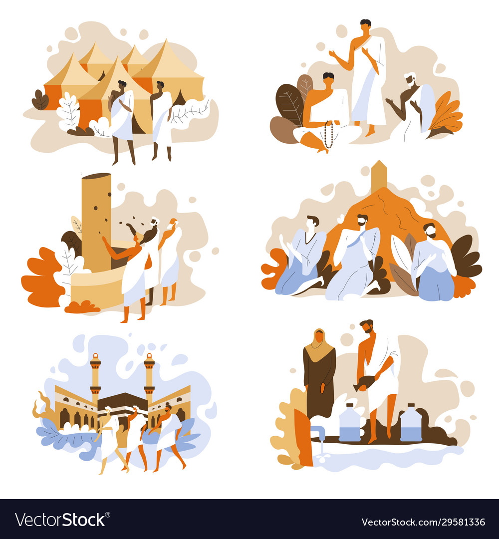 Hajj Rituals Isolated Icons Muslim People Vector Image