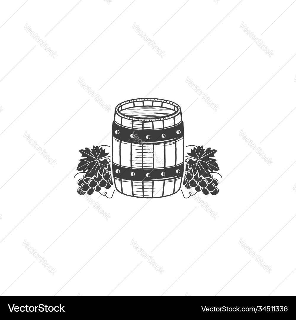 Hand drawing wood barrel in white Royalty Free Vector Image