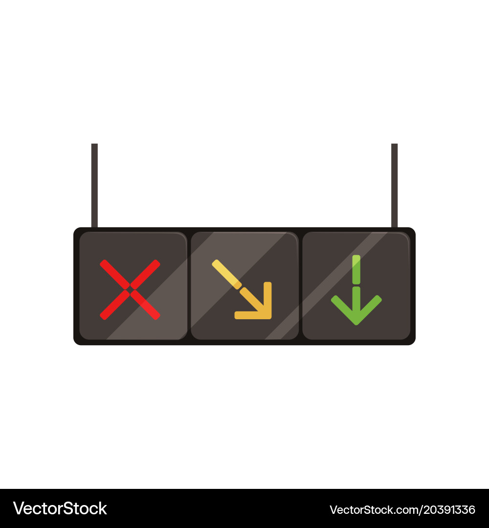 Hanging lane-control lights with red cross yellow Vector Image