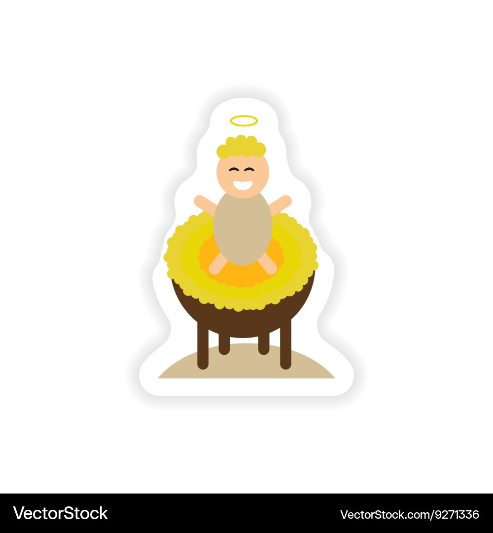 Paper sticker on white background newborn jesus Vector Image