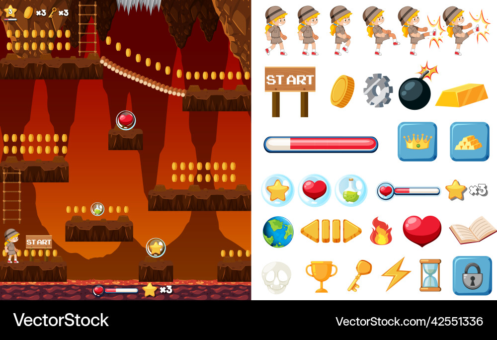 Platform game background template with items Vector Image