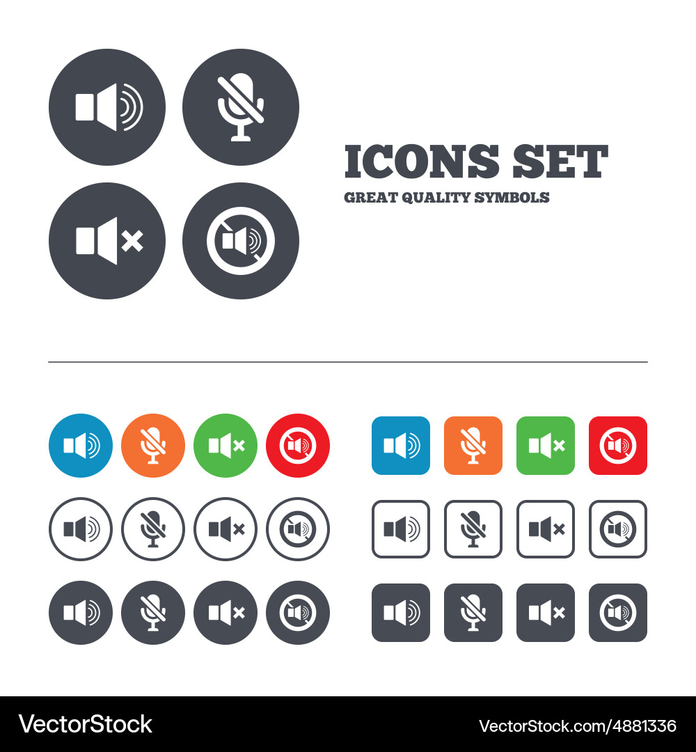 Player control icons Sound microphone and mute Vector Image