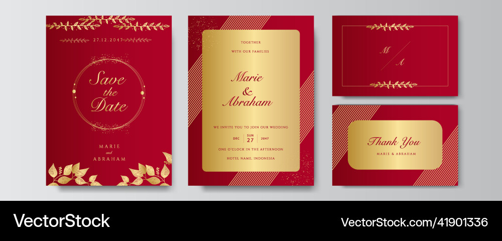 Premium elegant golden red wedding invitation Vector Image