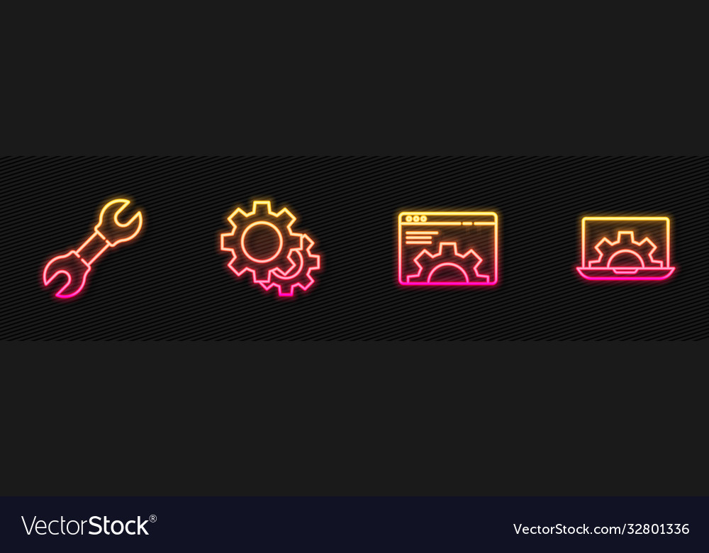 Set line browser setting wrench spanner gear Vector Image
