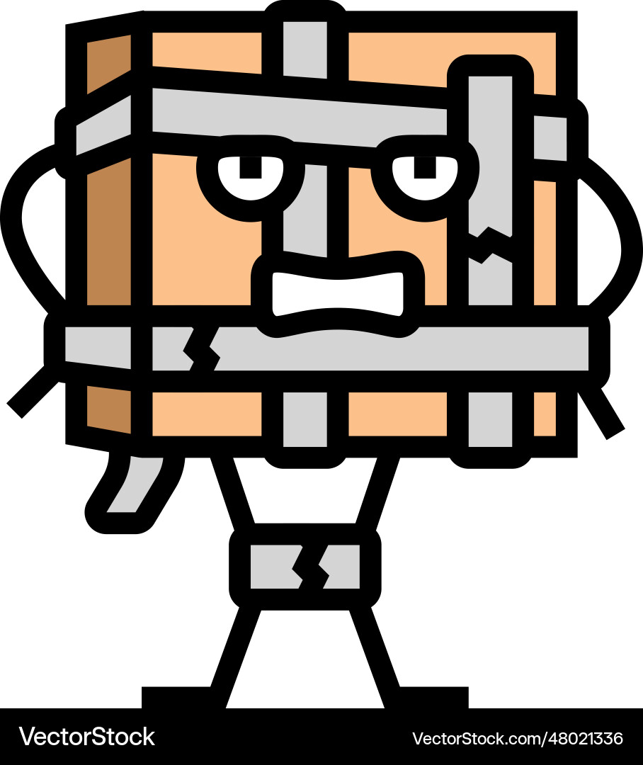 Tape cardboard box character color icon Royalty Free Vector