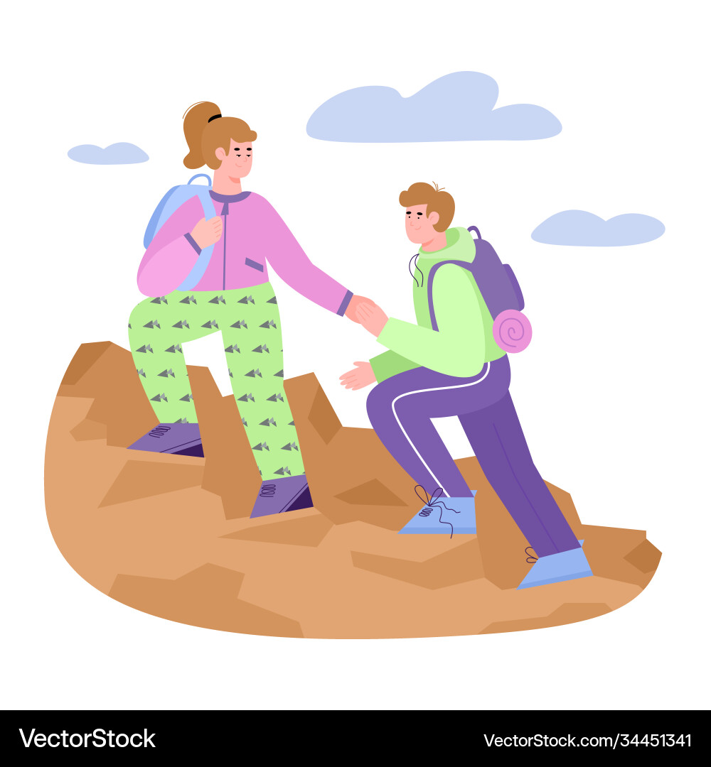 Couple in joint hike or adventure for bonding Vector Image