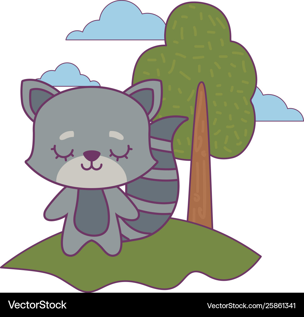 Cute cat animal in landscape Royalty Free Vector Image