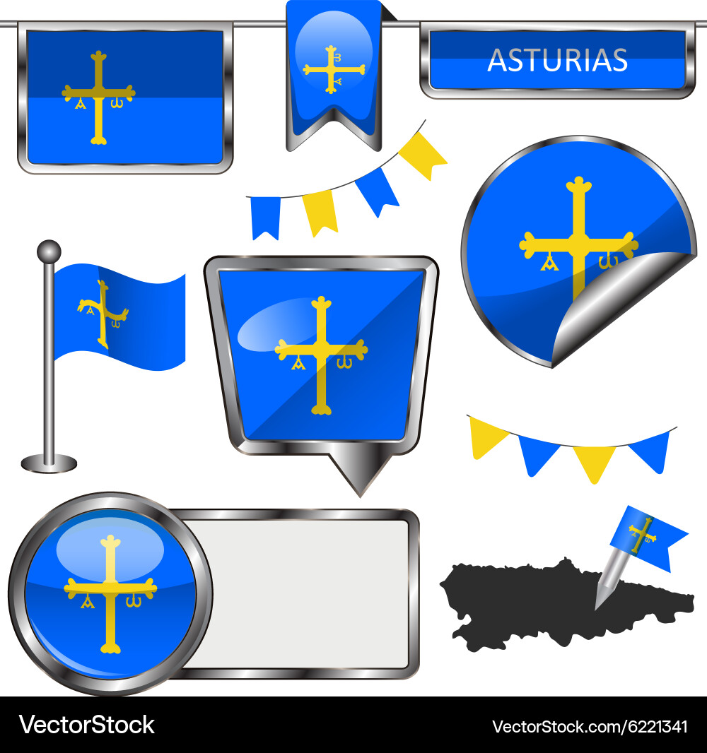 Glossy icons with asturian flag Royalty Free Vector Image