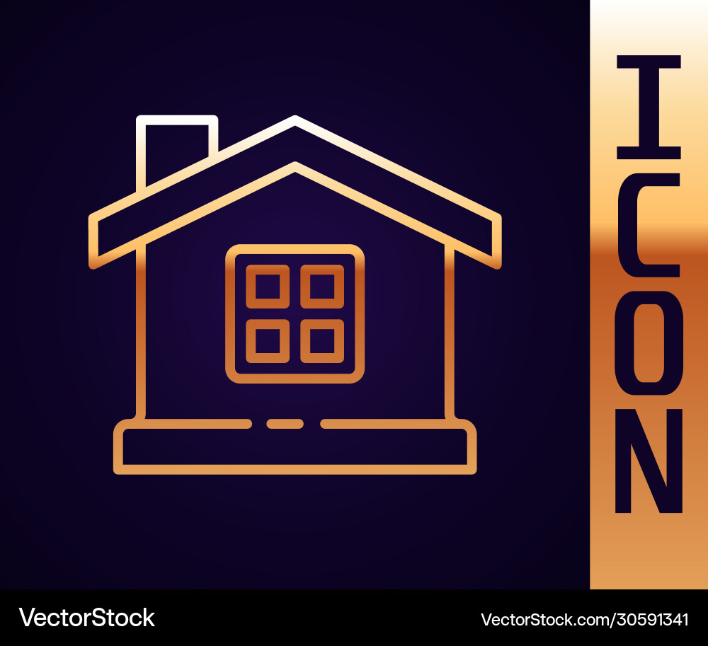 Gold line house icon isolated on black background Vector Image