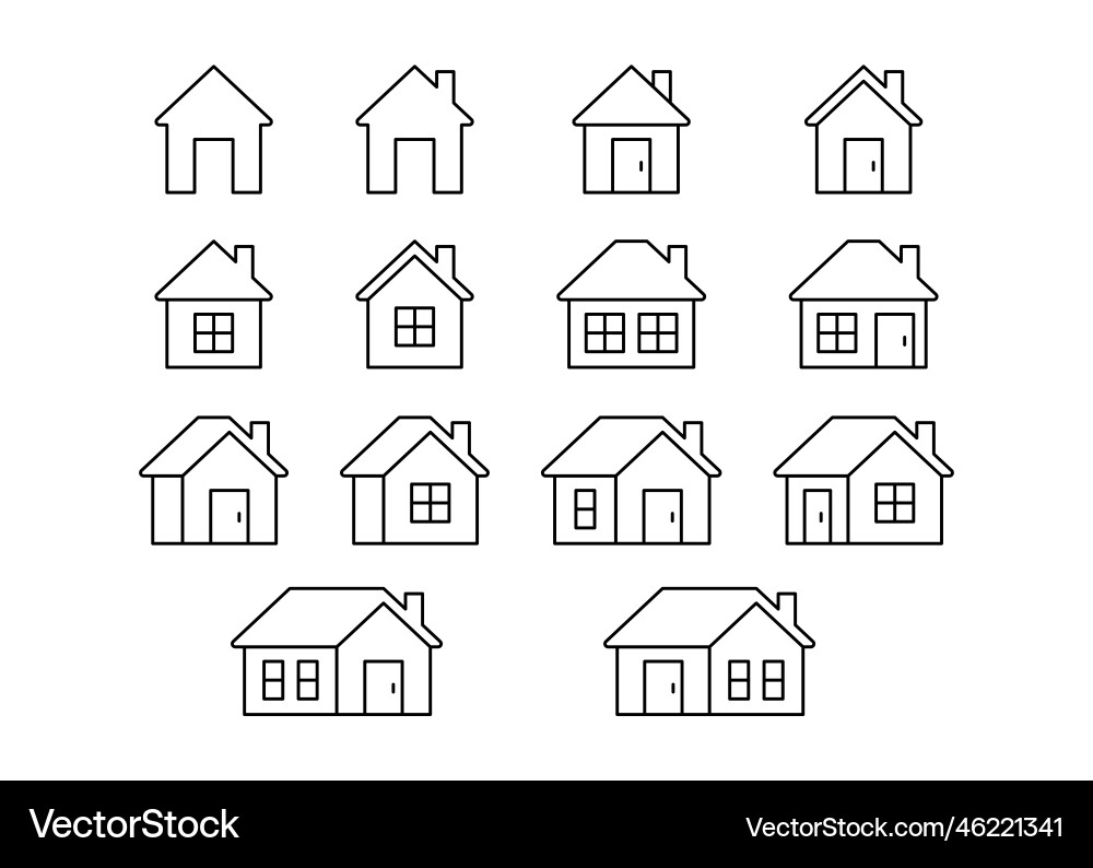Home house building line icon set house front Vector Image