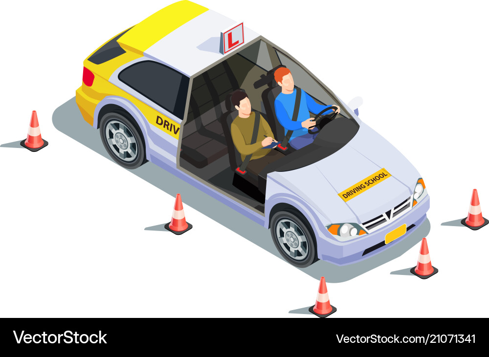 Instructor car isometric composition Royalty Free Vector